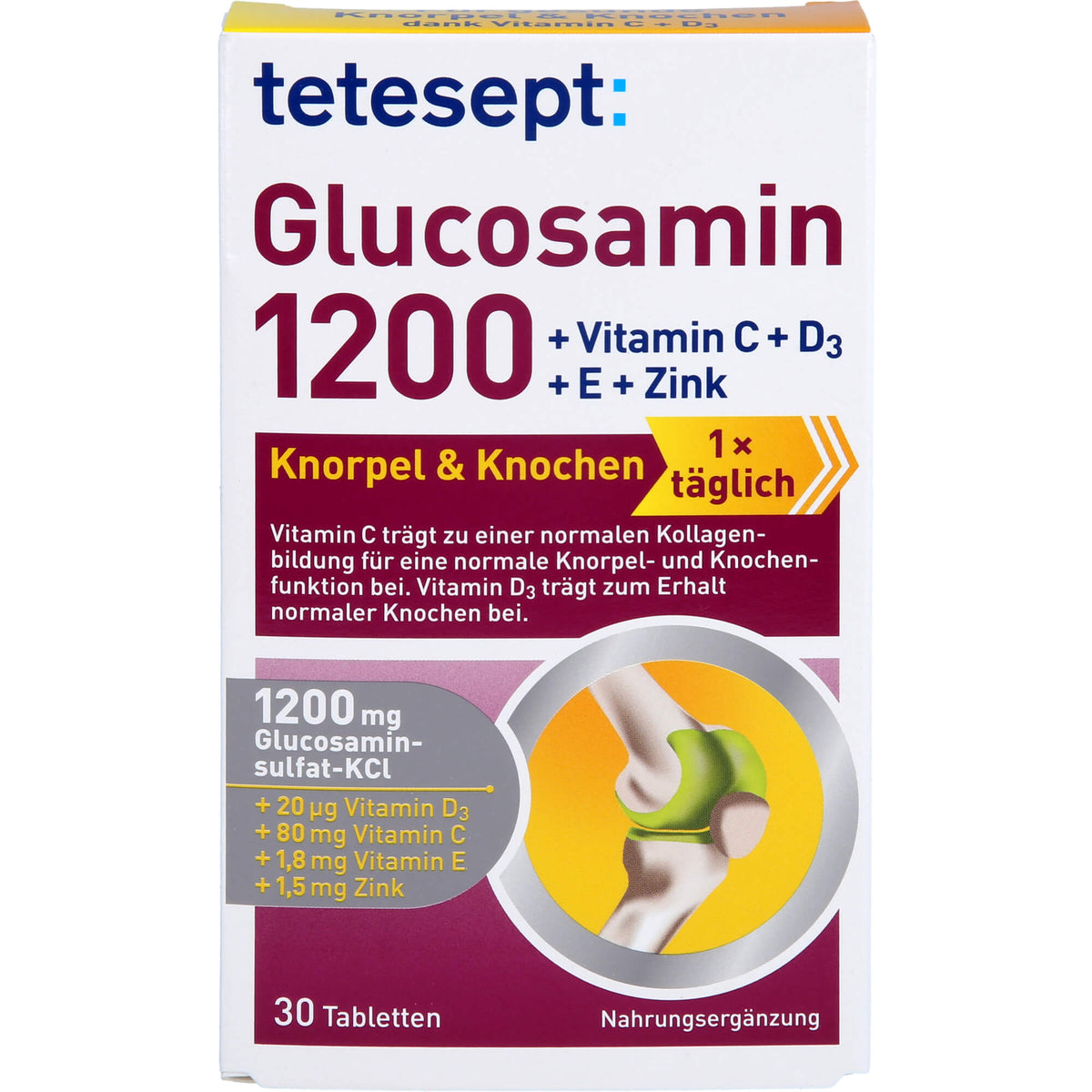 Tetesept Glucosamin 1200 Tabletten für Knorpel und Knochen mit Vitamin ...